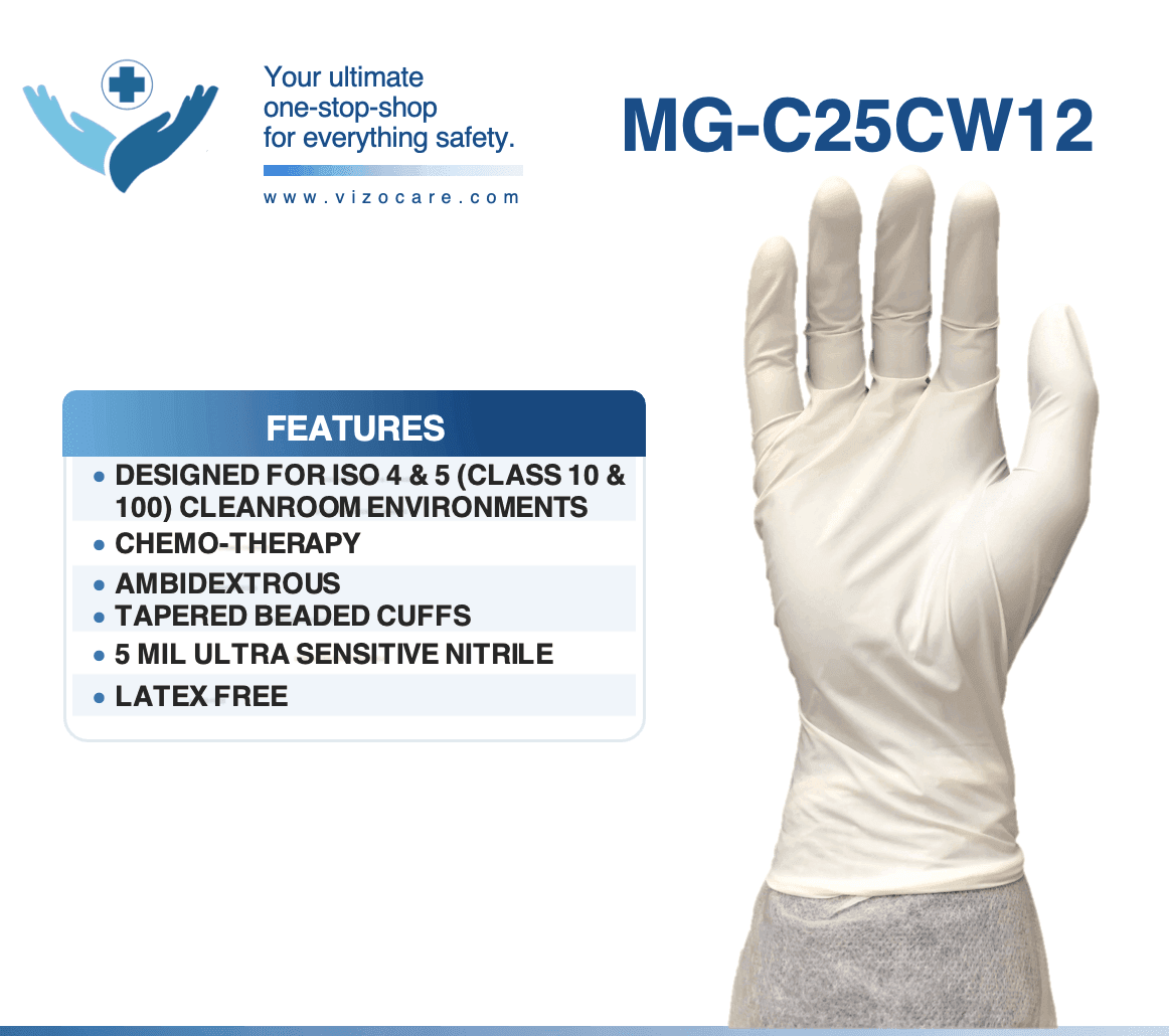 Clean Room Cleanpro ULTRACLEAN100 5 Mil 12” White Nitrile Gloves, Case ...